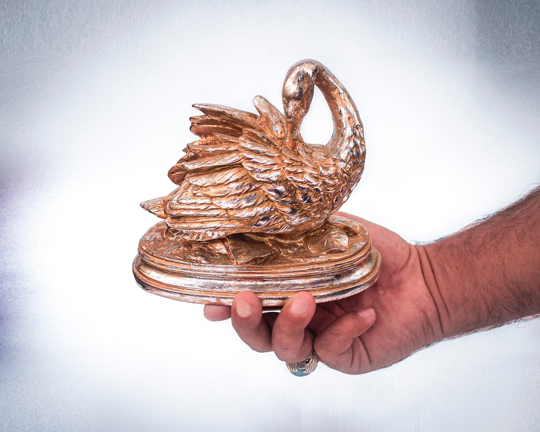 Swan Statue Sculpture Figurine - Handmade Golden and Silver Accent Swan ...