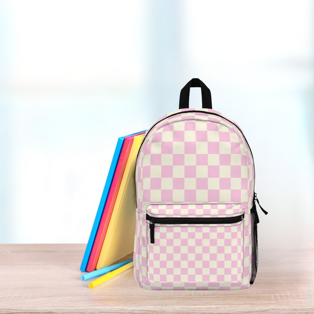Pink and White Checkered Backpack Sports Rucksack Girls Kids Backpack ...