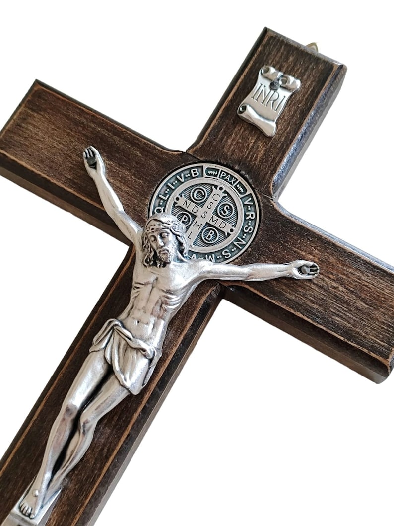 St. Saint Benedict Wall Hanging Cross Crucifix HANDMADE of Wood - Etsy