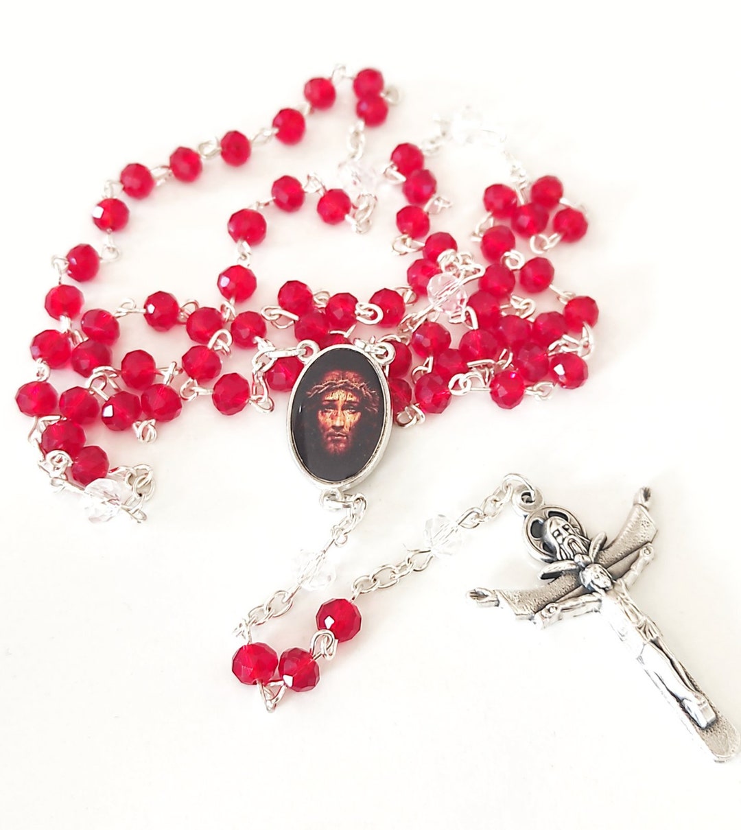 Precious Blood of Christ Chaplet Rosary CRYSTAL Beads Handmade Holy ...