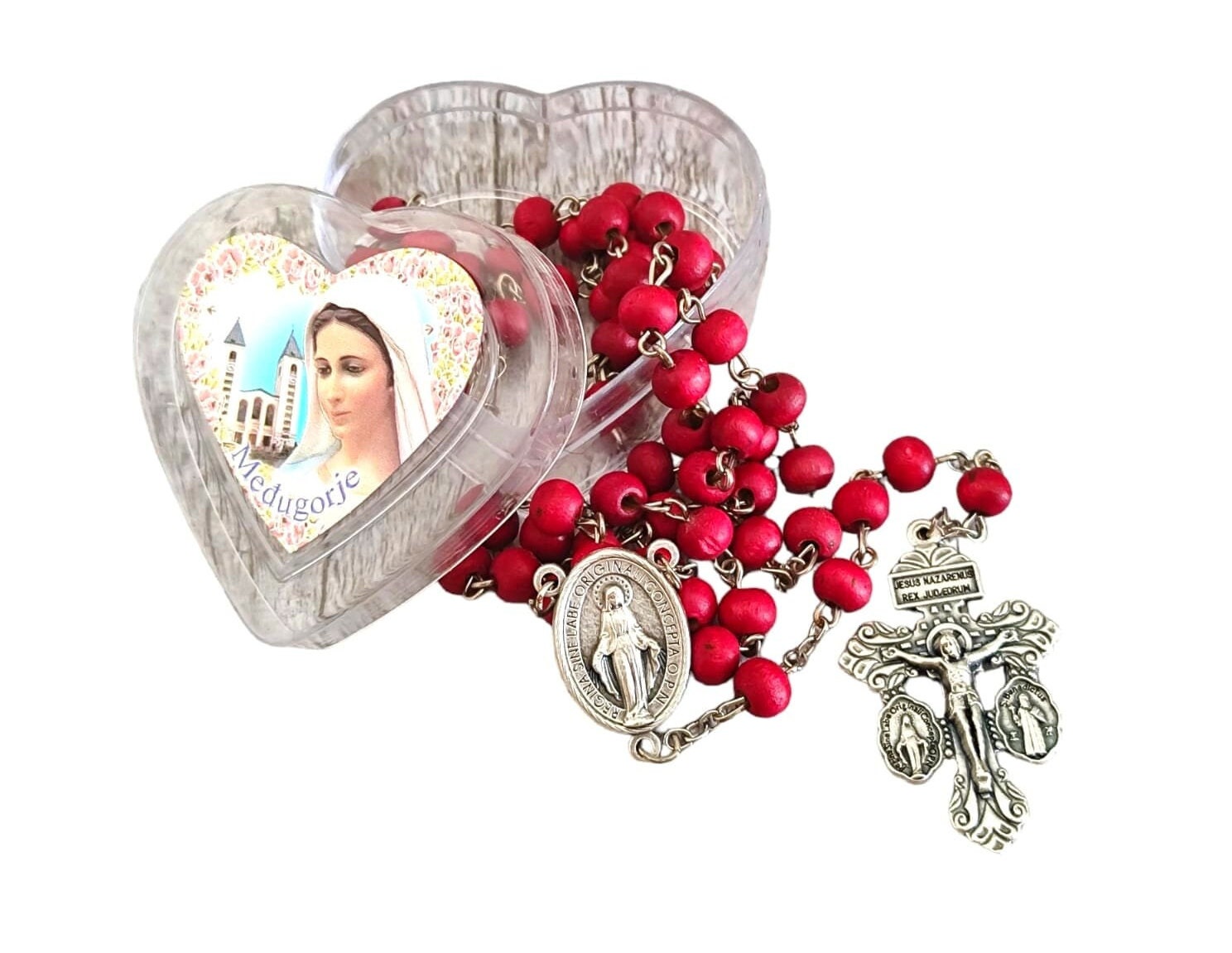 Miraculous Medal Rosary Pardon Cross crucifix Rose Wood Beads Handmade ...