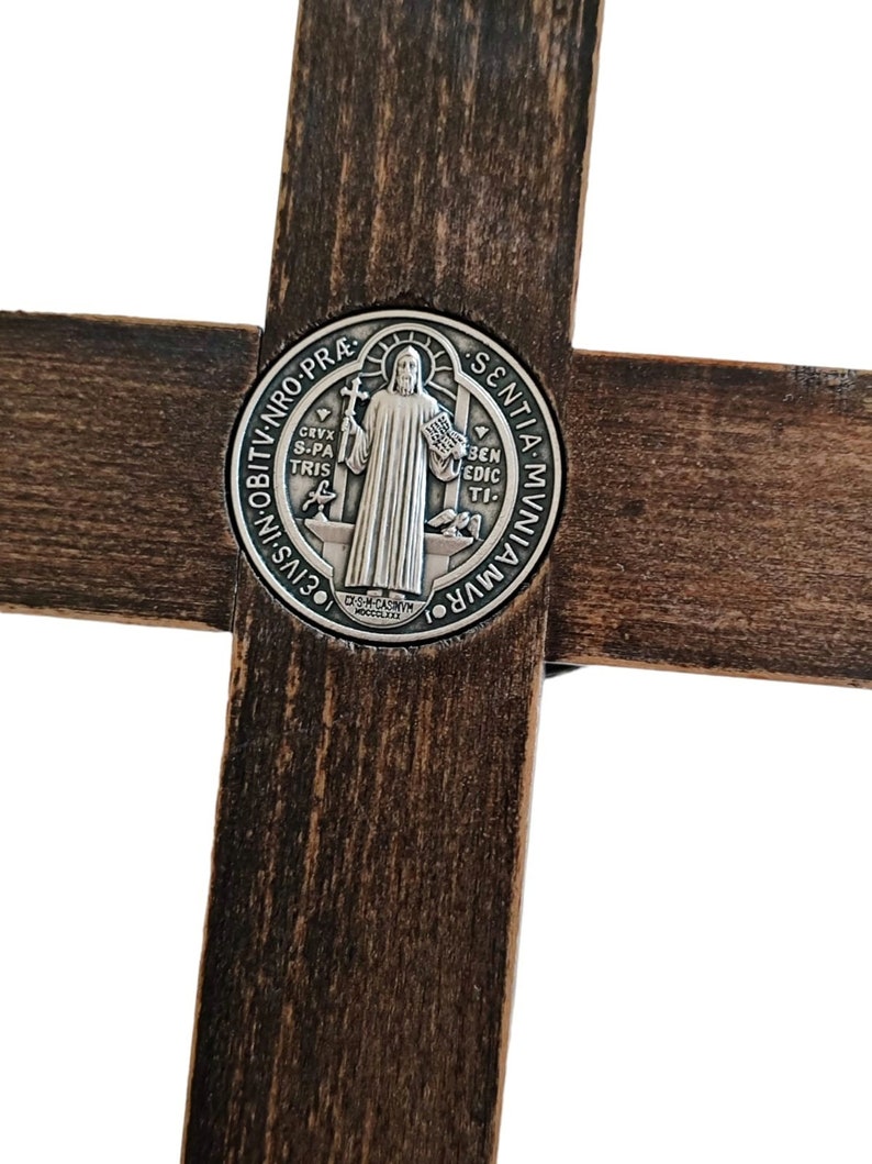 St. Saint Benedict Wall Hanging Cross Crucifix HANDMADE of Wood - Etsy