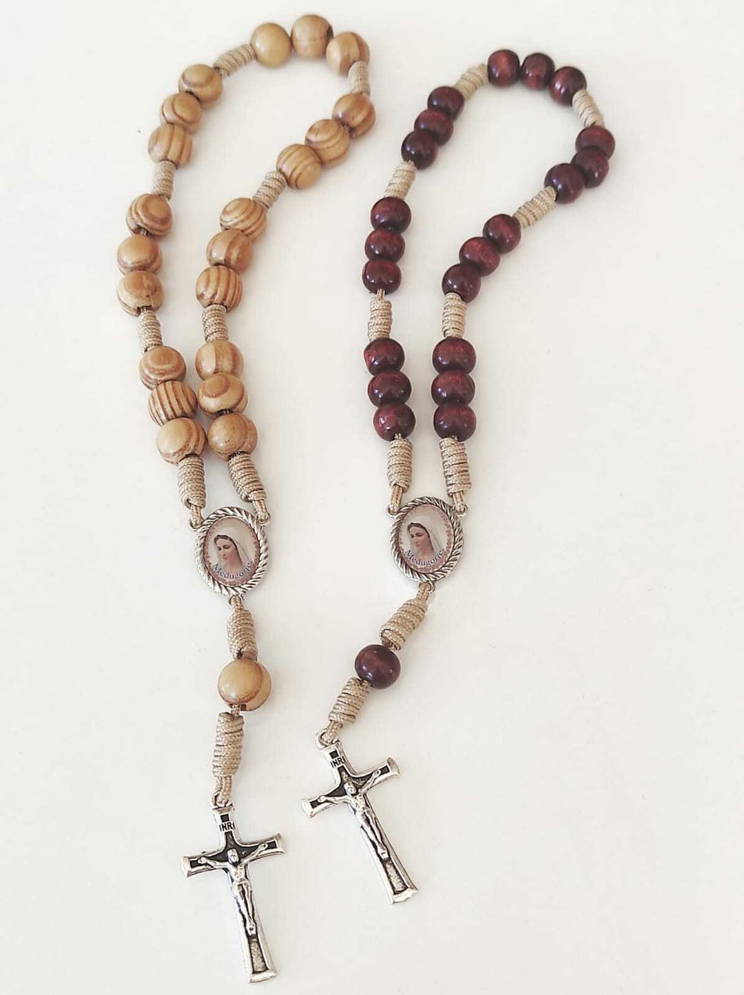2 X Pcs Catholic Peace Rosary Chaplet OLIVE WOOD Handmade Medjugorje ...