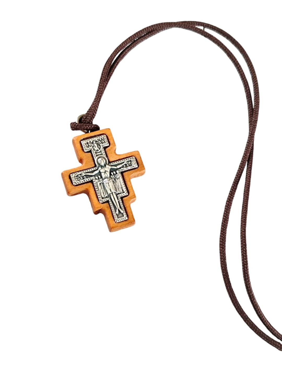 San Damiano Cross Made of Wood St. Francis on Brown Cord San Damiano ...