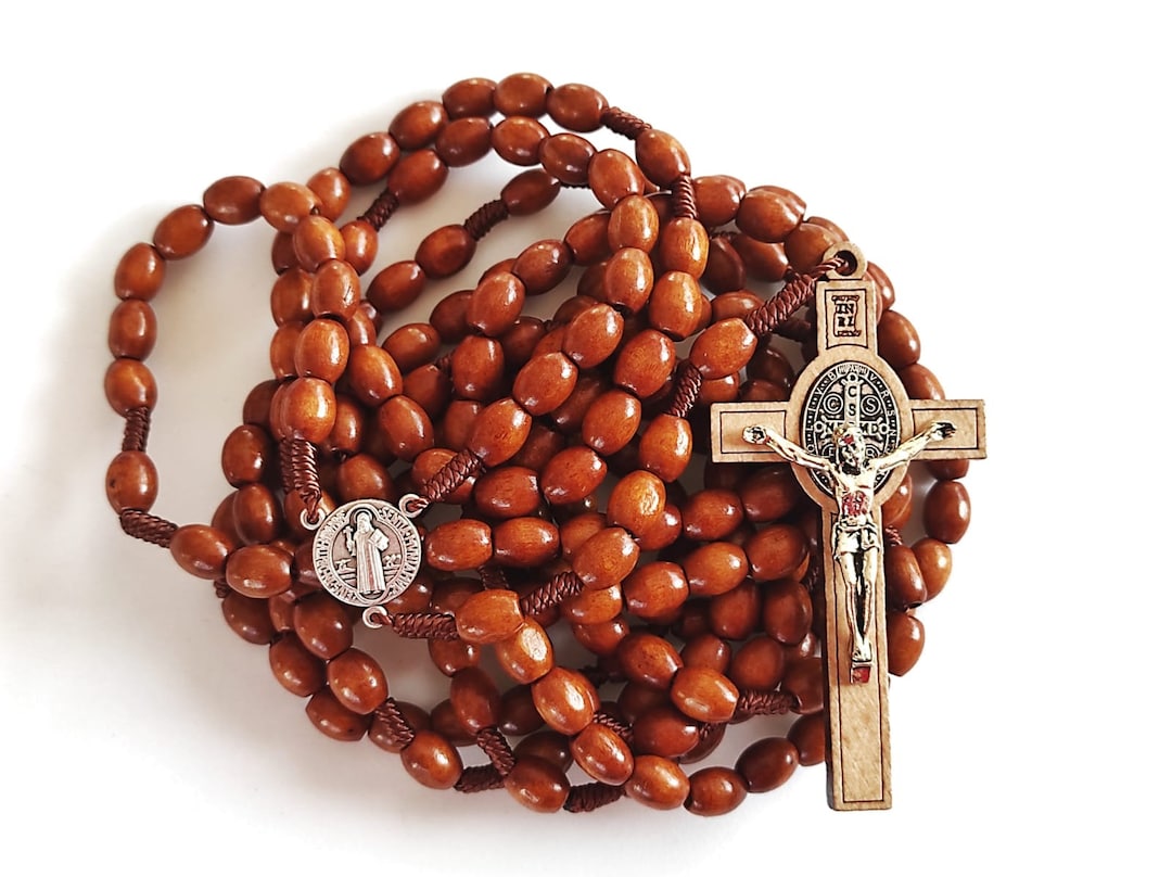 St. Benedict Wood Bead Rosary: Sacred Mysteries, 20 Decade - Etsy