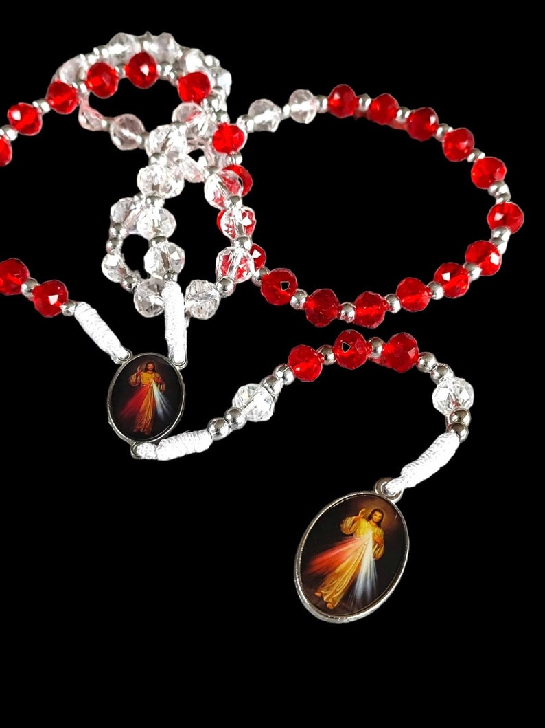 Divine Mercy Chaplet Rosary St. Faustina Kowalska Red White Beads ...