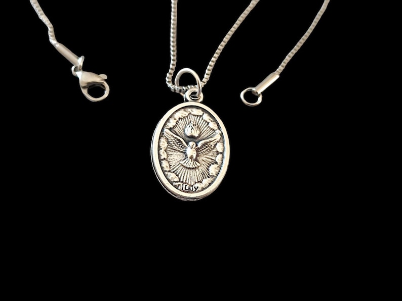 Holy Spirit Medal Necklace: Silver Oxide Saint Pendant, Stainless Steel ...