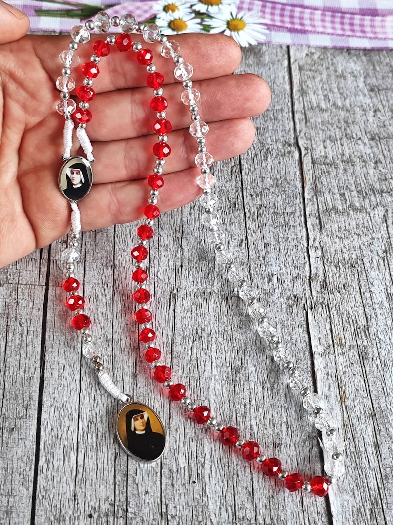 Divine Mercy Chaplet Rosary St. Faustina Kowalska Red White Beads ...