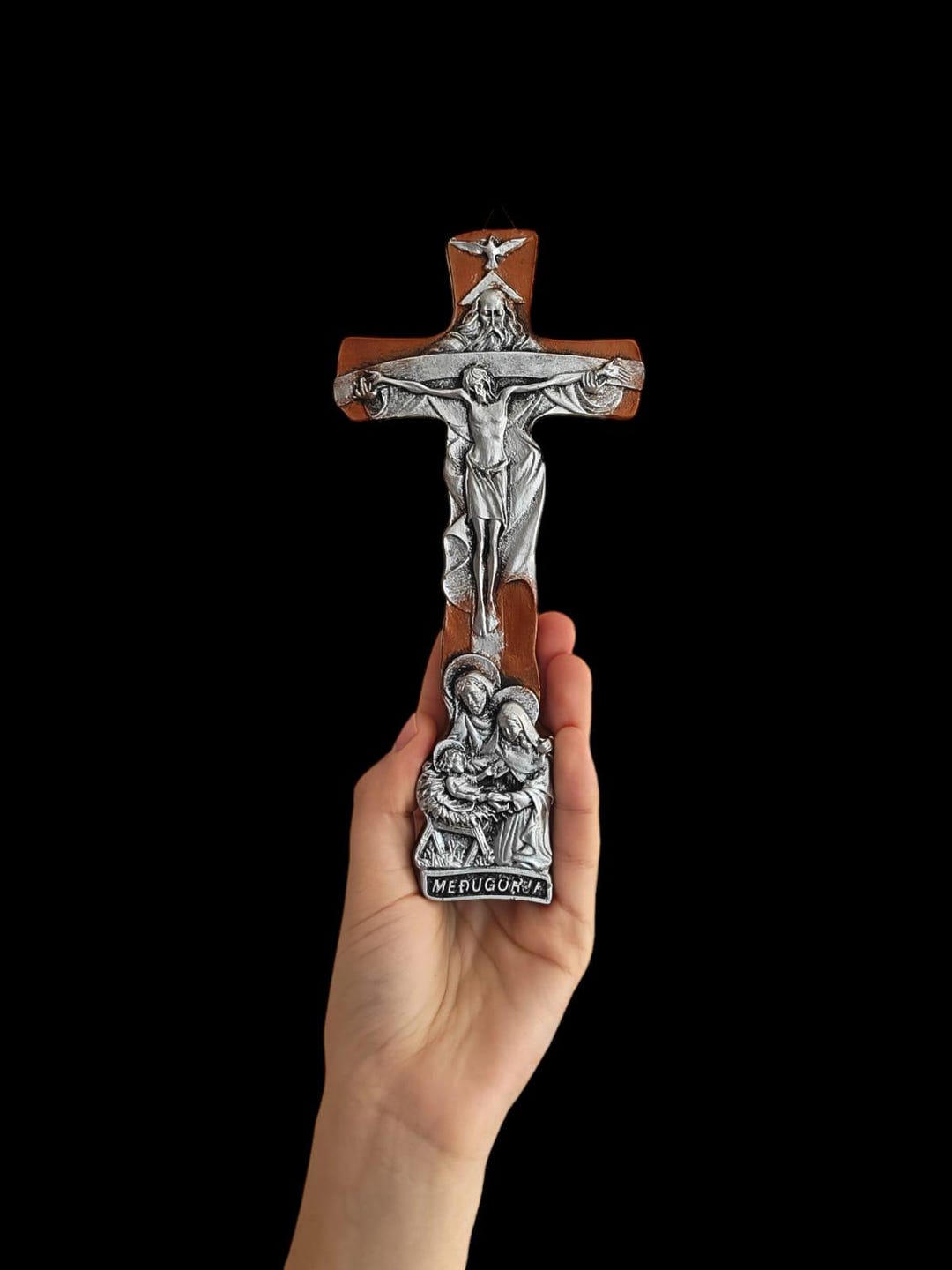 Holy Trinity Crucifix: Resin Stone Holy Family Cross Wall Hanging - Etsy