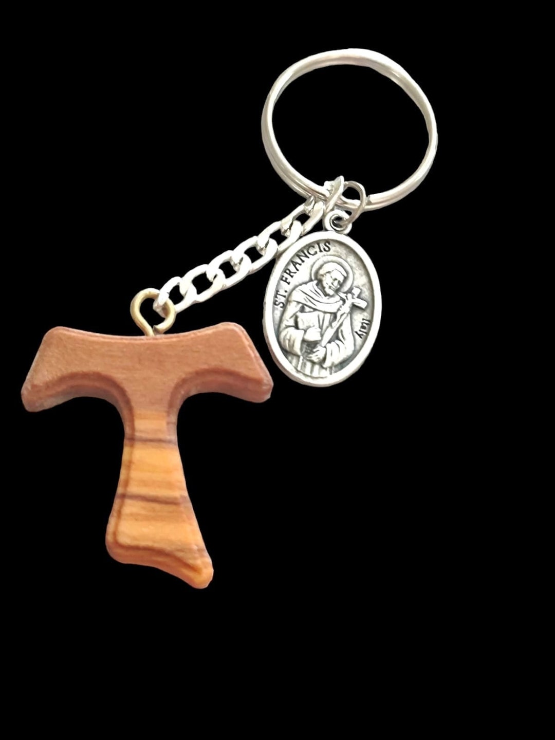OLIVE WOOD Tau Cross Pendant - St Francis Medals Keychain for Her and ...