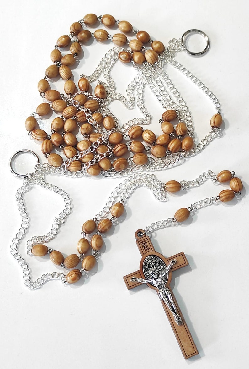 Franciscan Crown Rosary 7 Decade Olive Wood Beads on Chain, 7 Decade ...
