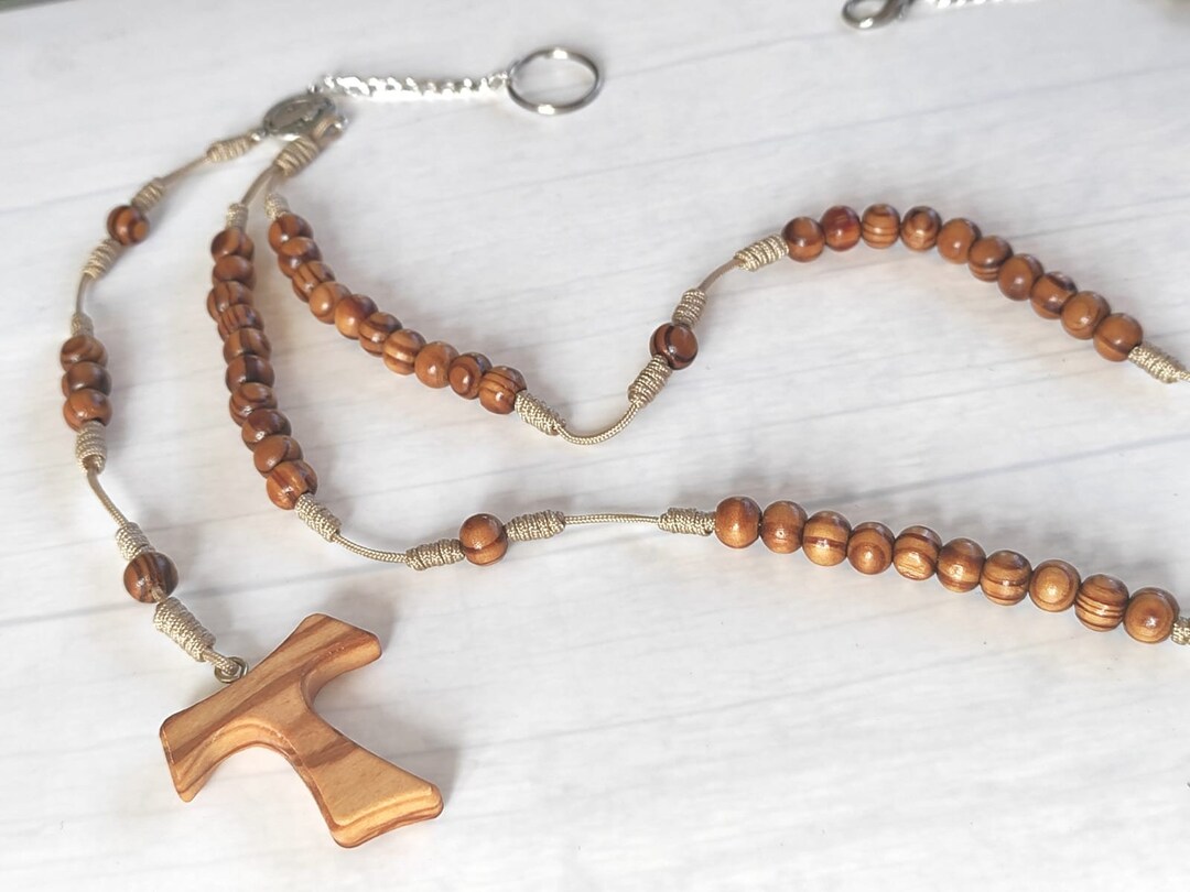 Franciscan Crown Rosary Decade Tau Cross Olive Wood Beads Habit BELT ...