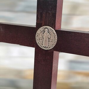 Wood St Benedict Crucifix: Standing Table Cross With Medal - Etsy