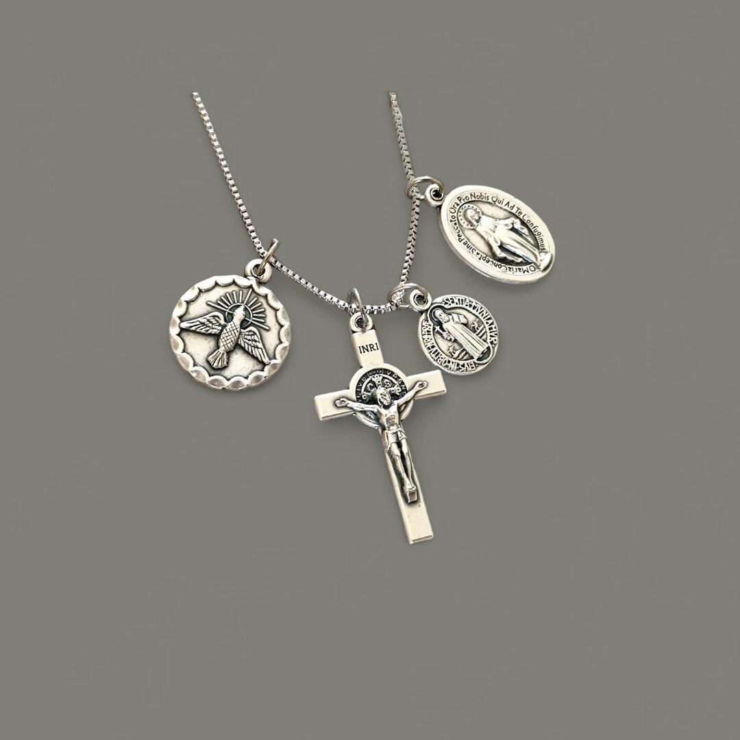 St Benedict Cross Crucified Miraculous Medal Holy Spirit Stainless ...