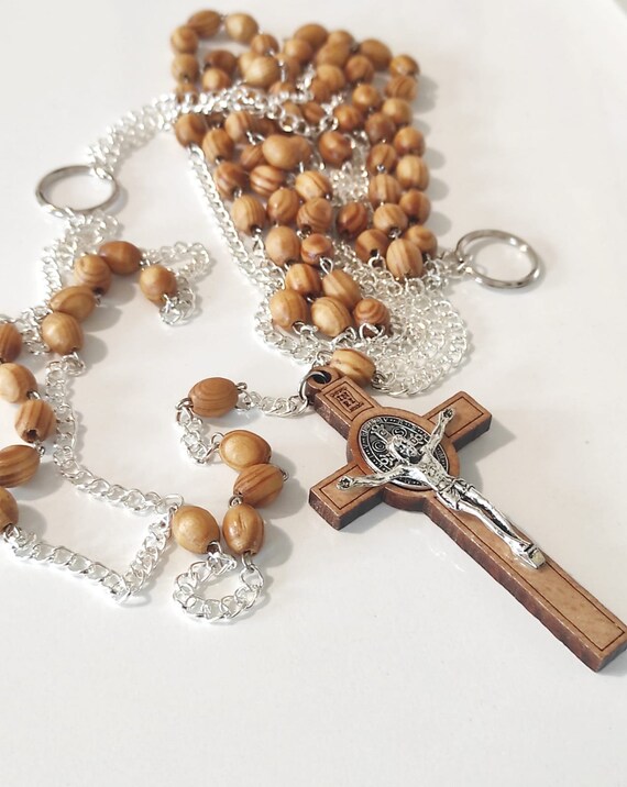 Franciscan Crown Rosary 7 Decade Olive Wood Beads on Chain 7 - Etsy