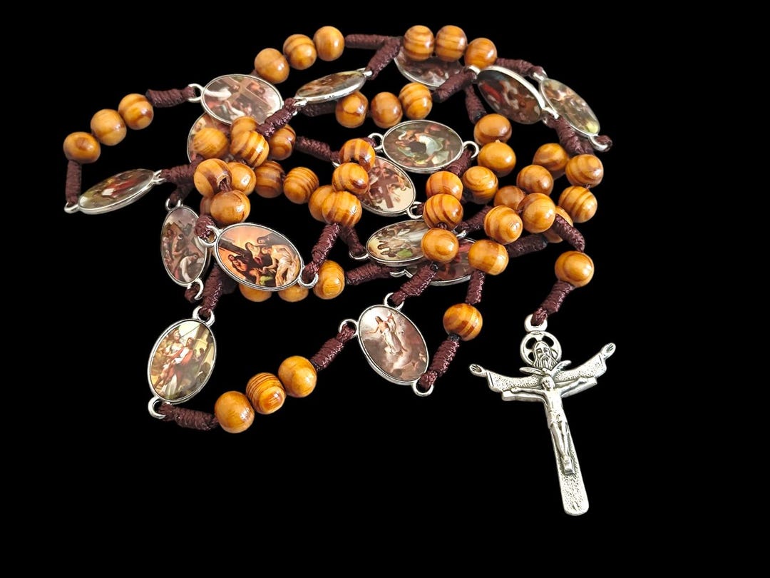 The Stations of the Cross Rosary Made of Olive Wood the Way of the ...