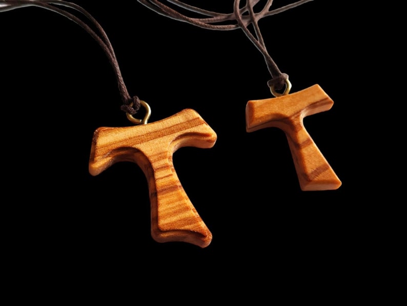 OLIVE WOOD Tau Cross Necklace With Cord - St Francis for Her and Him ...