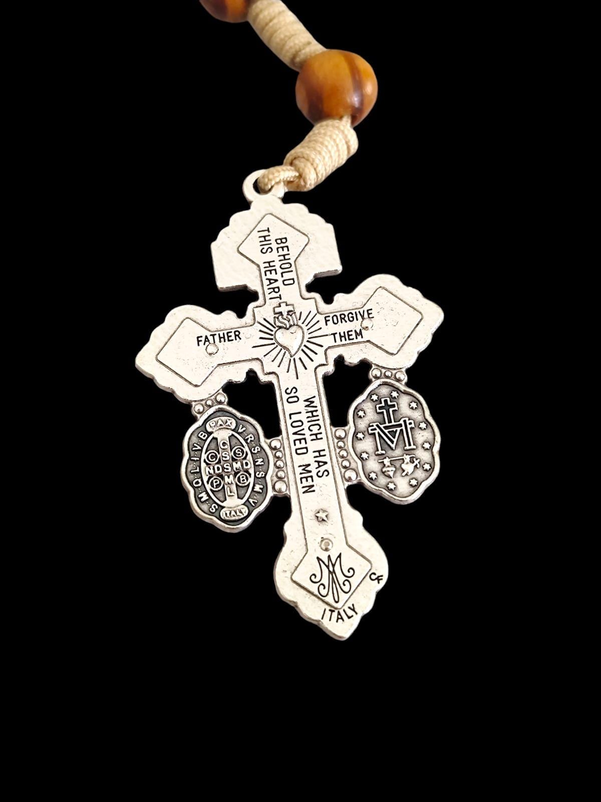 Handmade Olive Wood Rosary: Holy Face Pardon Crucifix, St Benedict ...