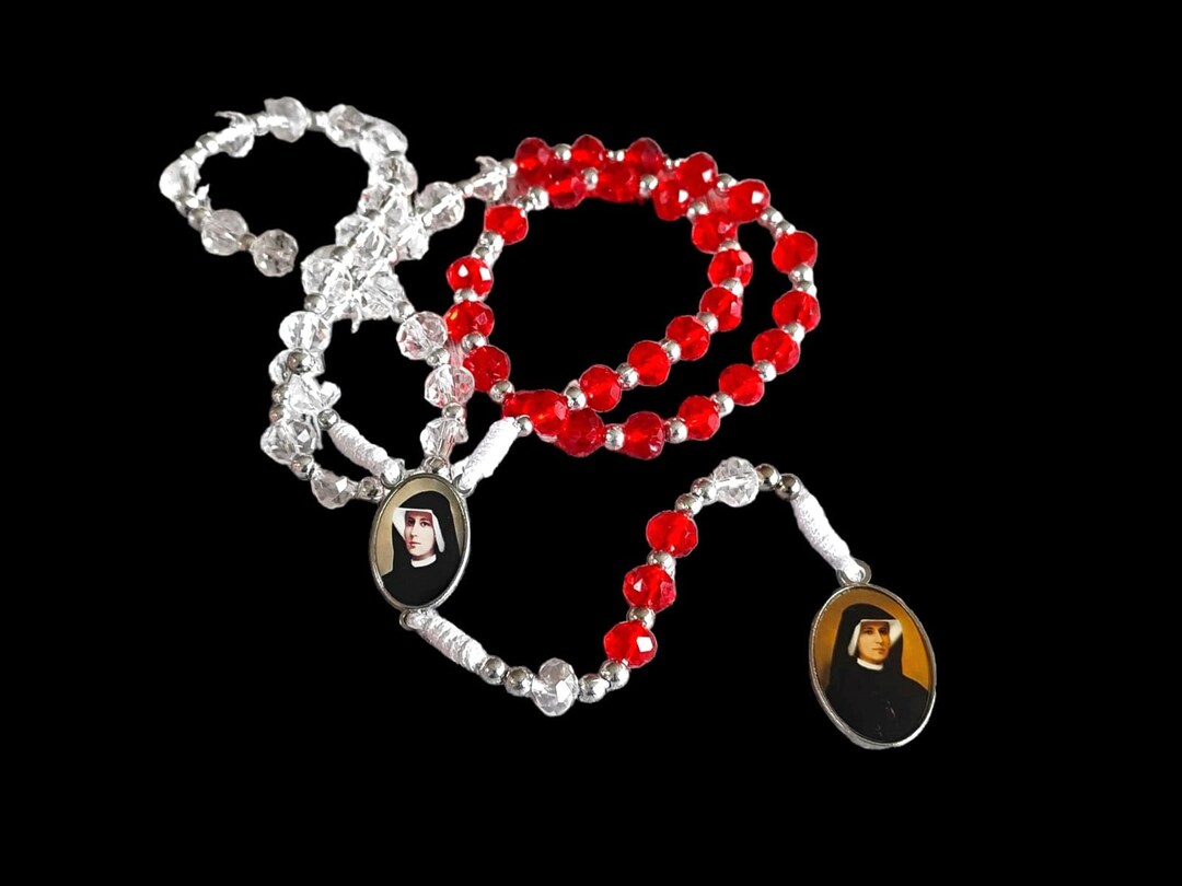 Divine Mercy Chaplet Rosary St. Faustina Kowalska Red White Beads ...