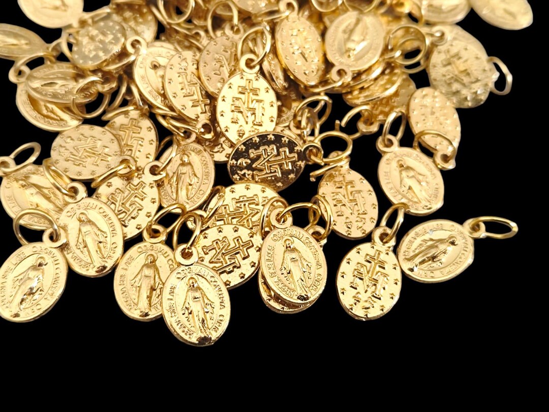 Gold Tone Miraculous Medal Charms: Blessed Virgin Mary Pendants - Bulk ...