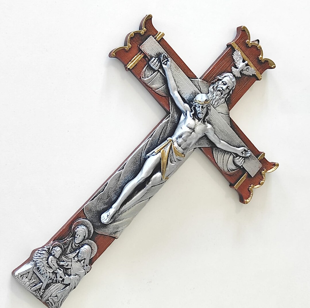 Wall Hanging Cross Silver Holy Trinity Father Son Holy Spirit Crucifix ...