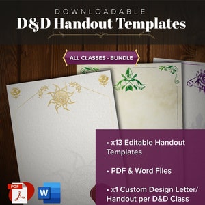 D&D Downloadable PDF Word Class Based Handout Templates / Dungeon ...