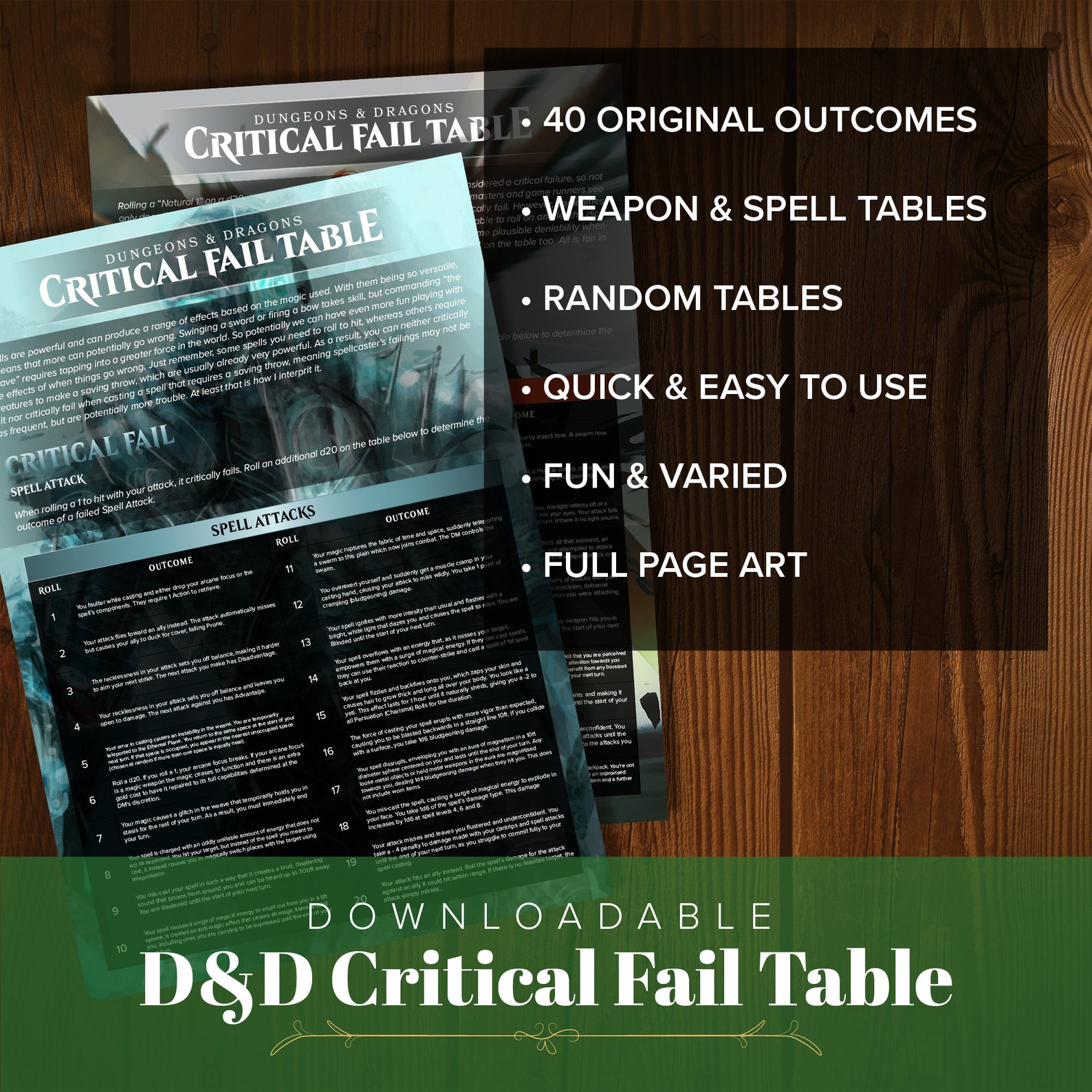 Fantasy Theme D&D Critical Fail Table - Digital Download Pdf / Dungeons ...