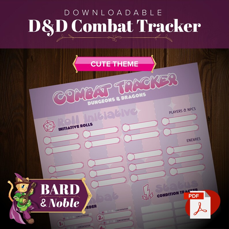 Cute Theme D&D Combat Tracker Digital Editable Pdf / Dungeons and ...