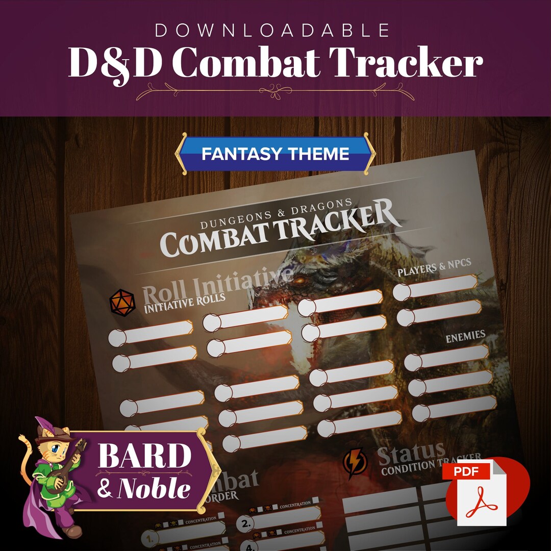 Fantasy Theme D&D Combat Tracker - Digital Editable Pdf / Dungeons and ...