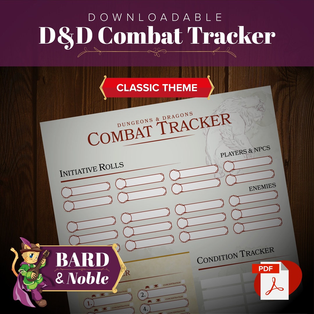 Classic Theme D&D Combat Tracker Digital Editable Pdf / Dungeons and ...