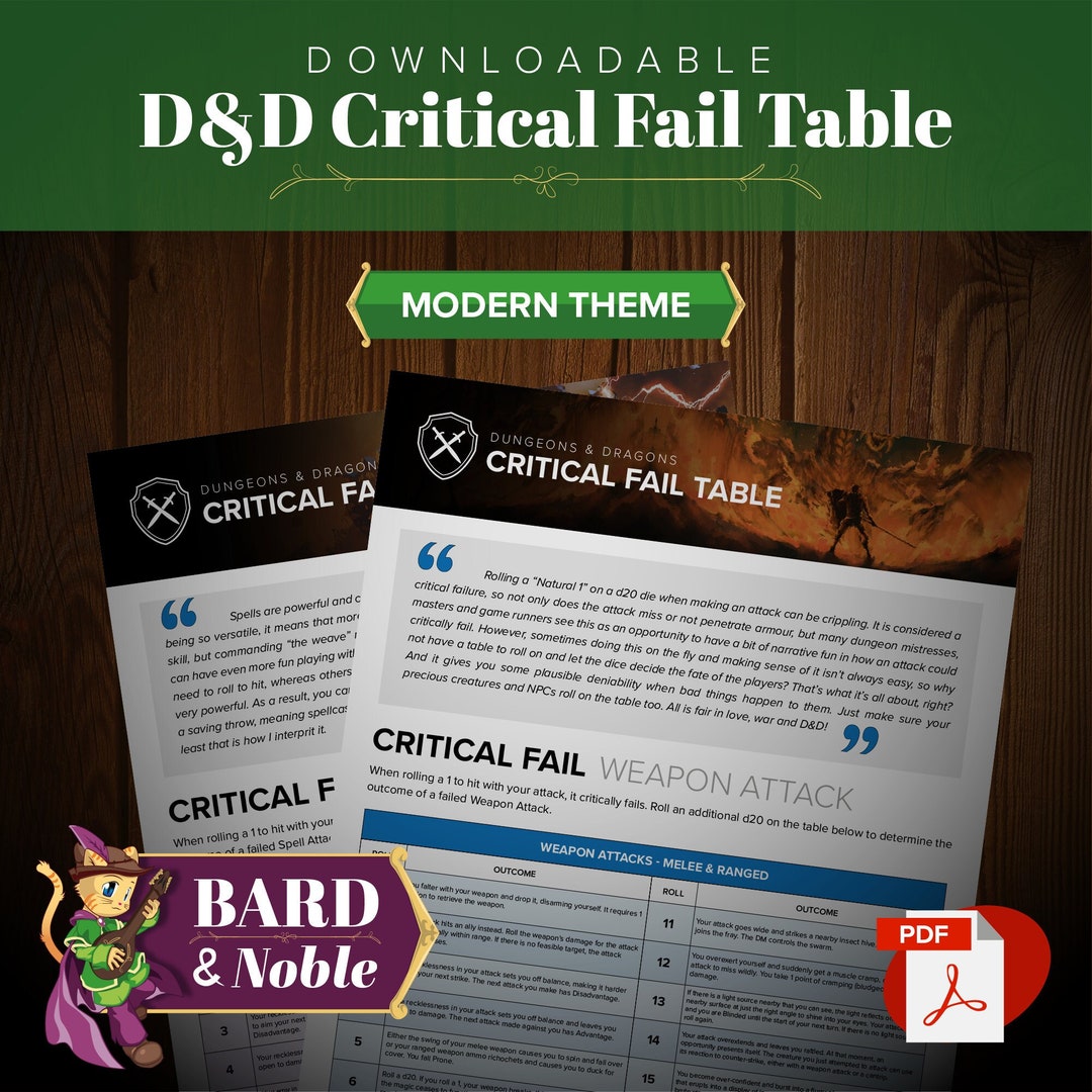 Modern Theme D&D Critical Fail Digital Pdf / Dungeons and Dragons ...