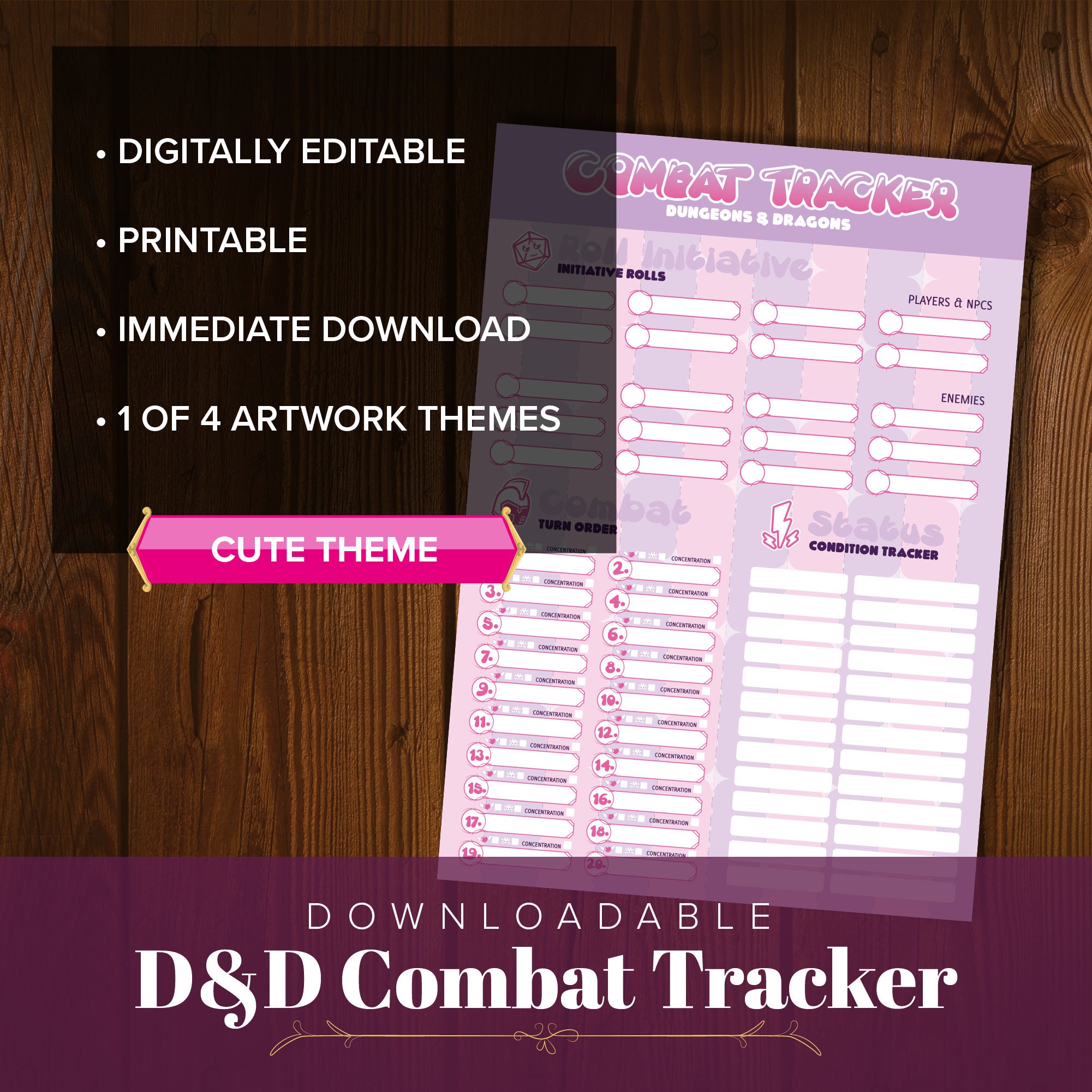 Cute Theme D&D Combat Tracker - Digital Editable Pdf / Dungeons and ...