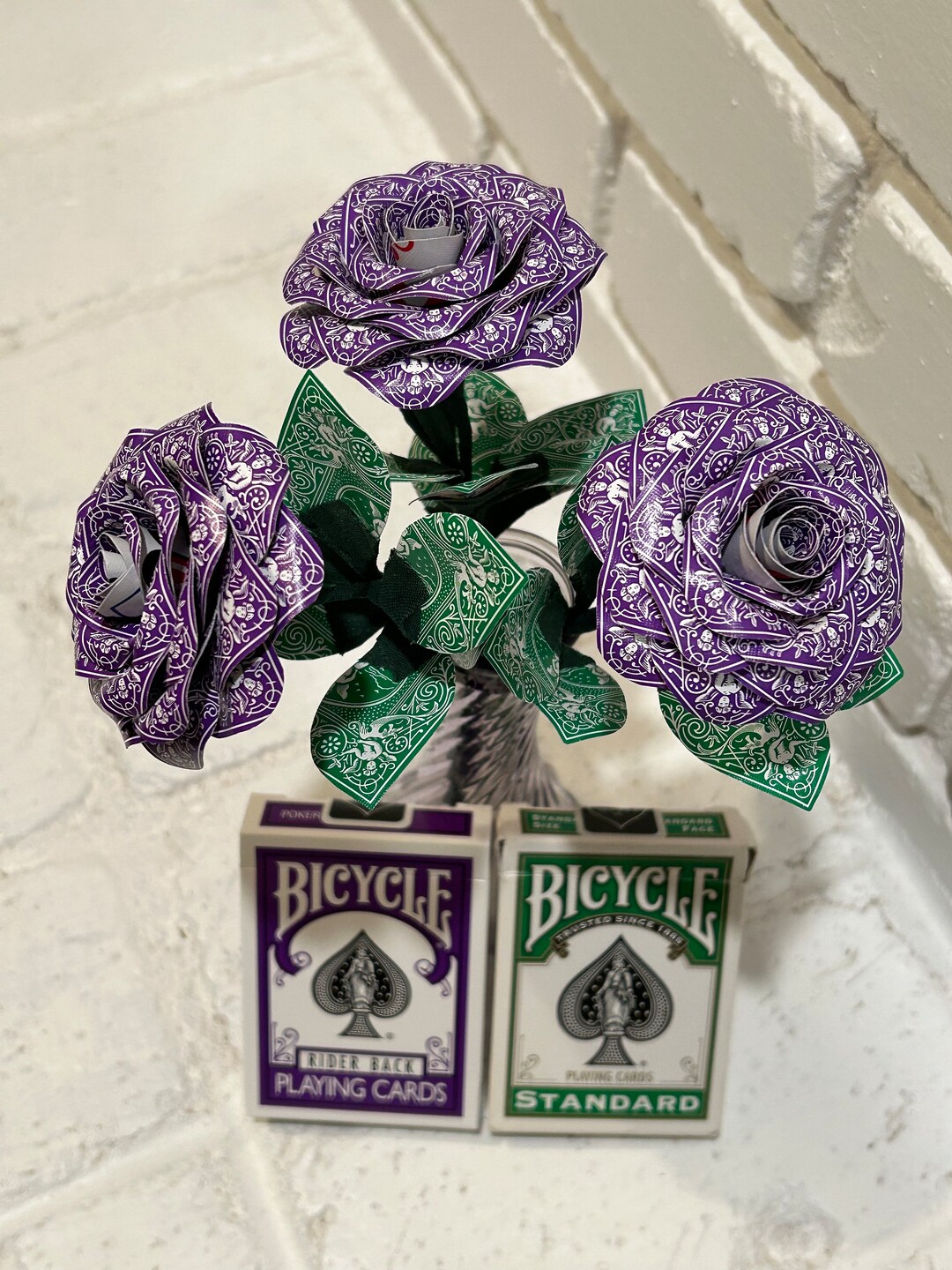 Purple PLAYING CARD Rose. 1 Single Stem Flower Made From Purple and ...