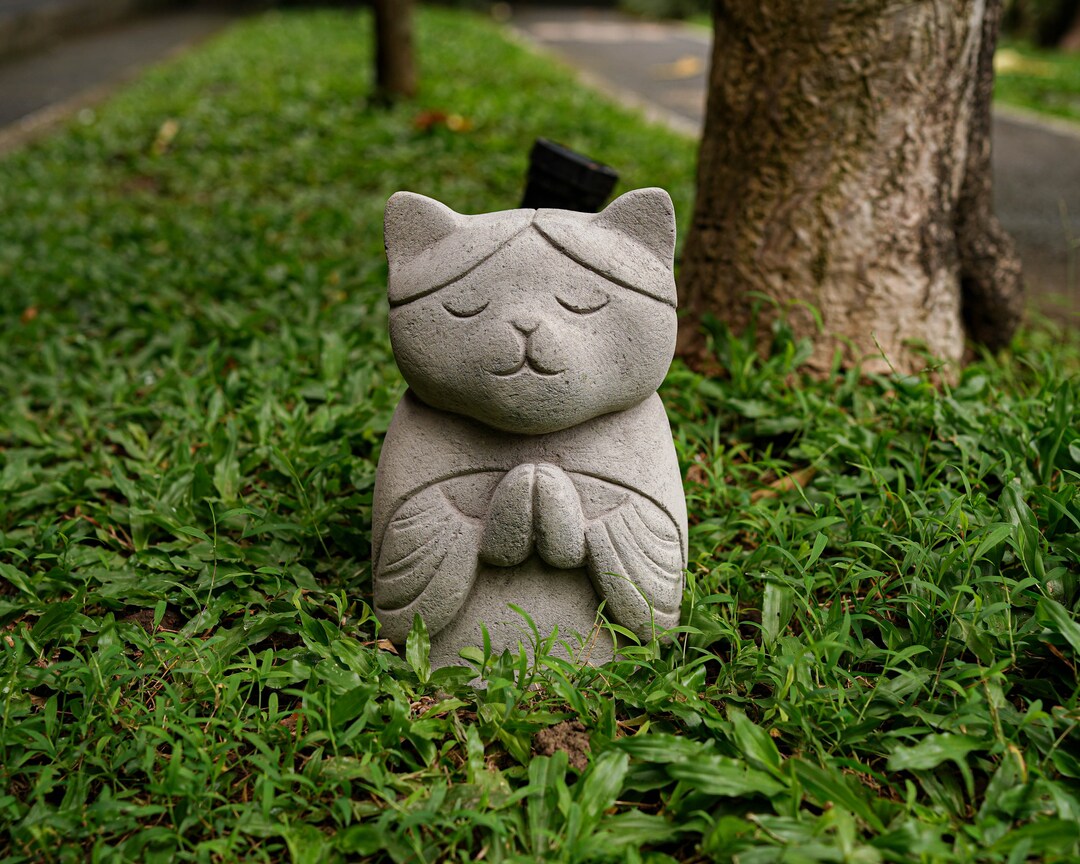 Cat Meditation 8.5 Inch / 21 Cm, Cat Jizo, Stone Carving, Cat Lover ...