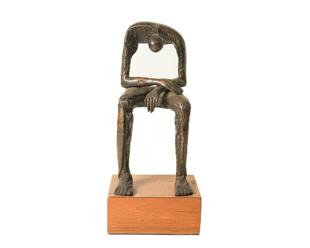 Wooden Base Memorial Copper or Sterling Statue, Seated Modern Bronze ...