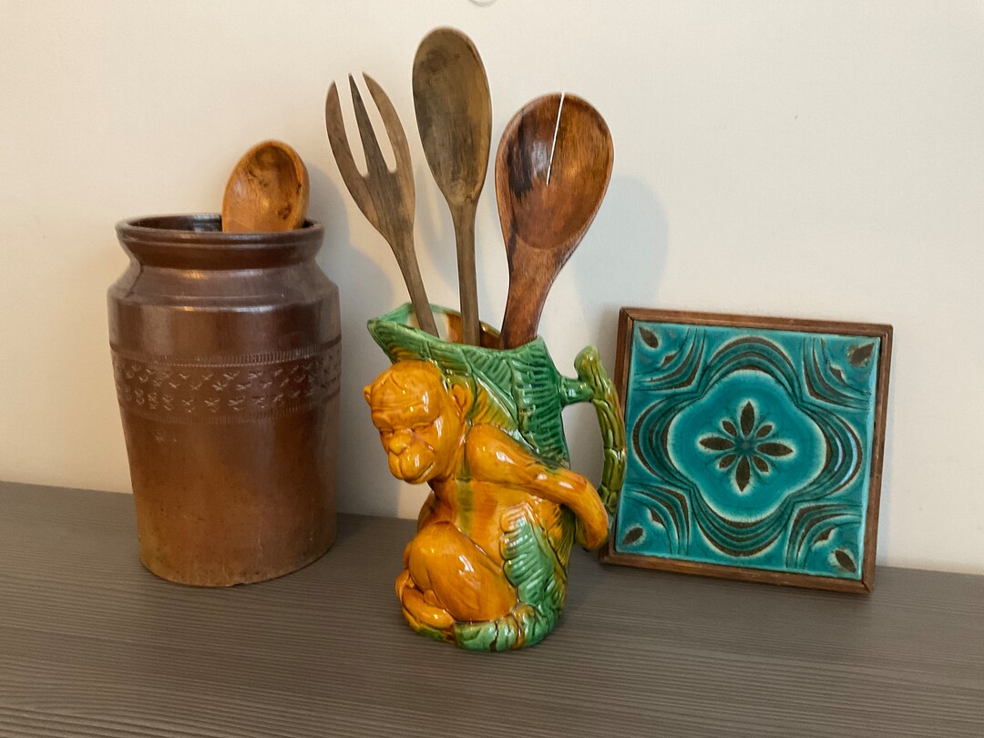 Vintage English Majolica Monkey Pitcher, Novelty Jug, Drip Glazed ...