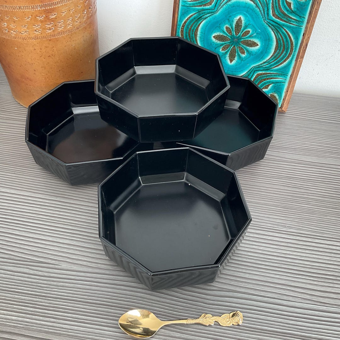 Arcoroc Octime Black Glass Bowls: 1980s French Octagonal Dessert Bowls ...