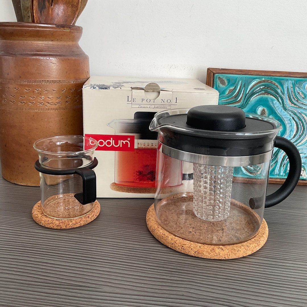 Vintage BODUM Glass Teapot and Mug Set With Cork Coasters, Tea for One ...
