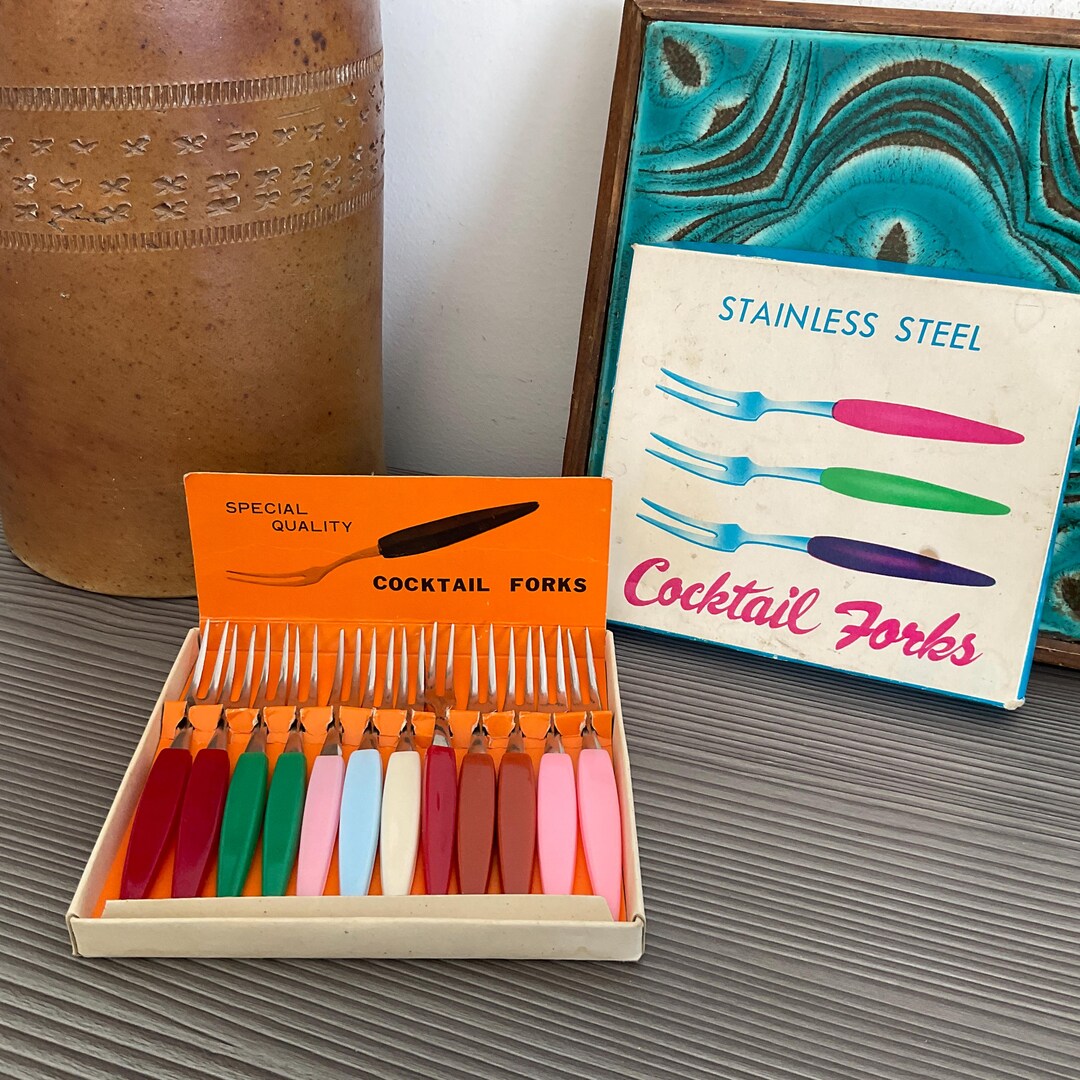 Vintage Boxed Cocktail Forks, Funky Party Forks, 1960s, 12 Boxed Set ...
