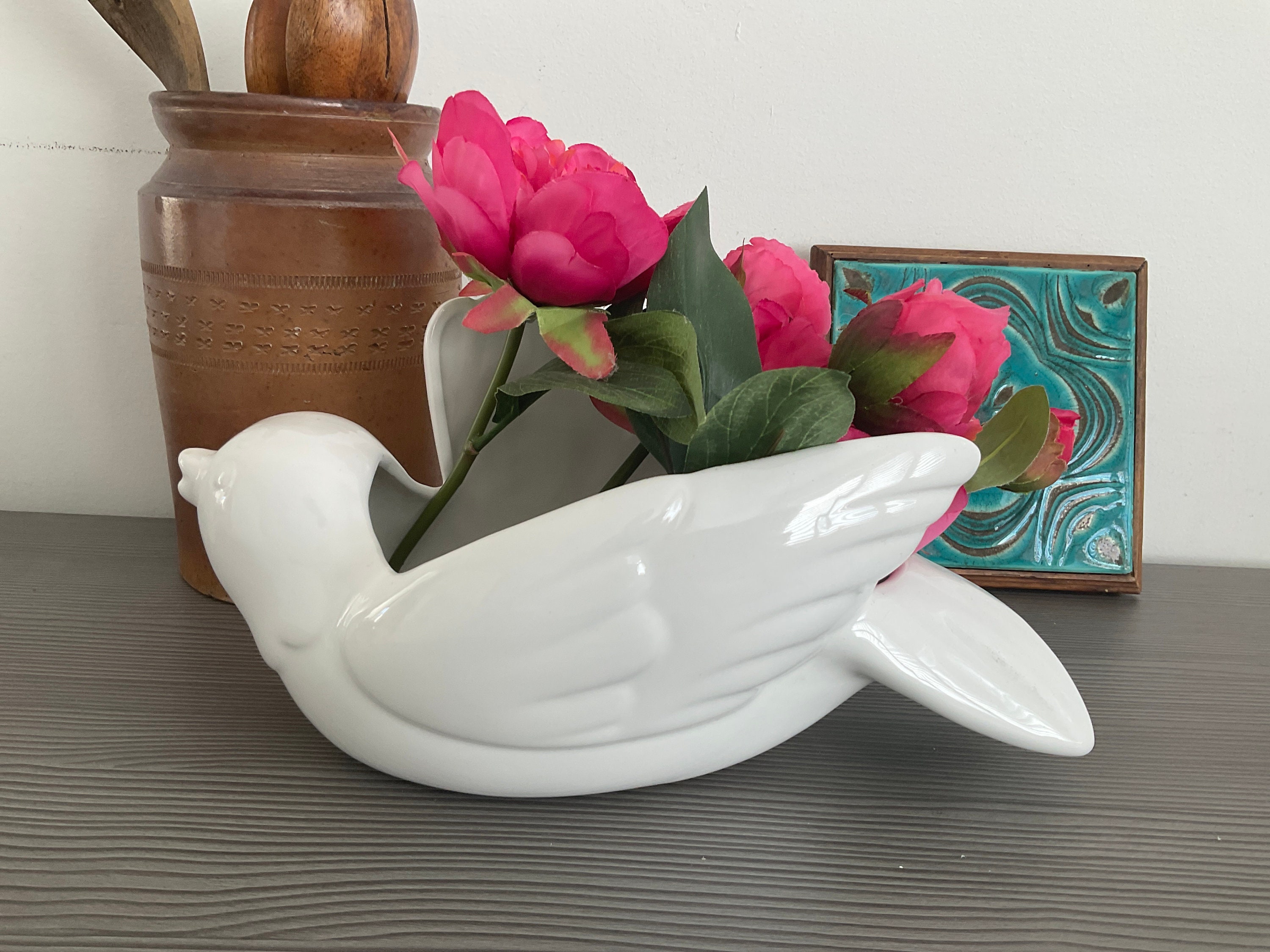 Large White Ceramic Dove Planter, Vintage Plant Pot, Two Available - Etsy
