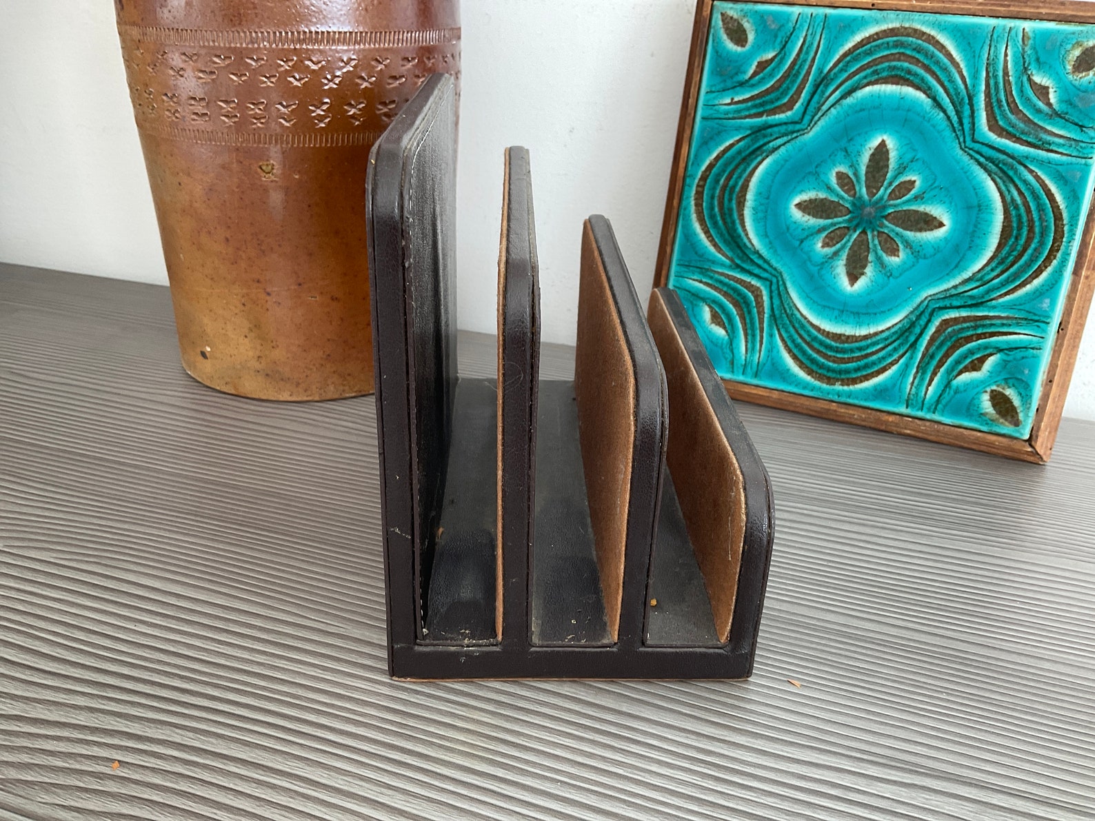 Smart Faux Leather Letter Rack, Brown Leatherette 3 Section Desk Tidy ...