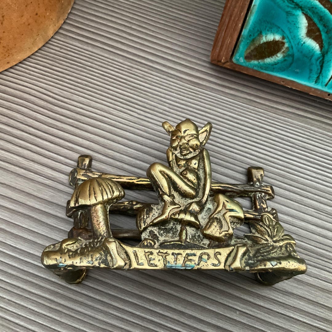 Vintage Solid Brass Pixie Letter Rack, Business Card Holder, Magical ...