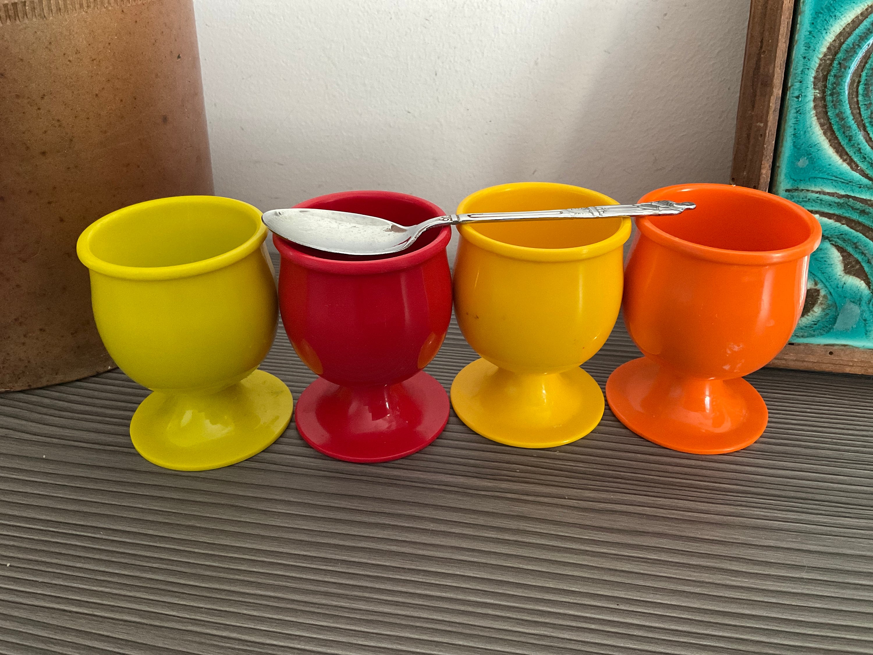 4 Vintage Melamine Funky Egg Cups, Ultra Bright Retro Egg Cups - Etsy