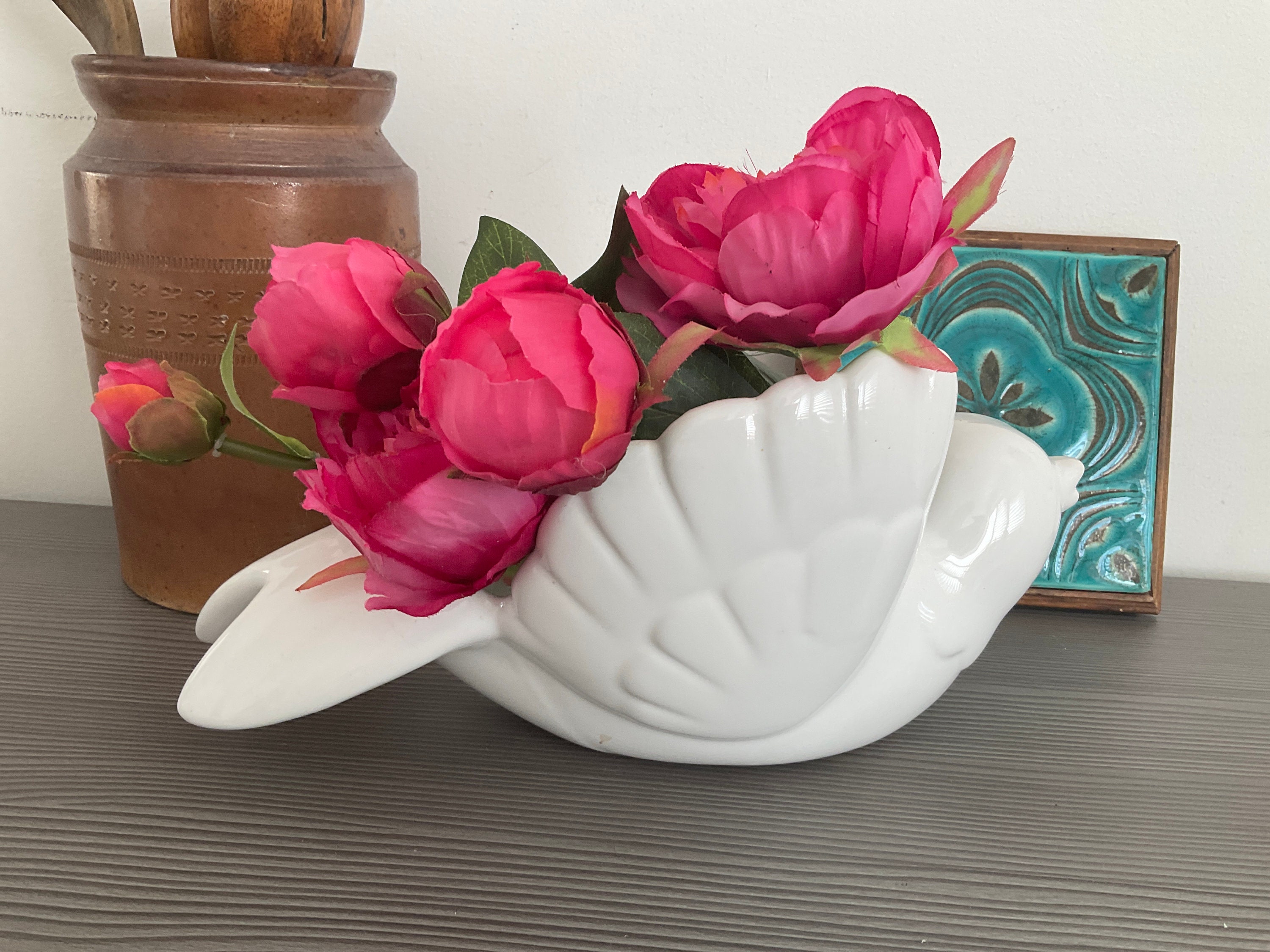 Large White Ceramic Dove Planter, Vintage Plant Pot, Two Available - Etsy