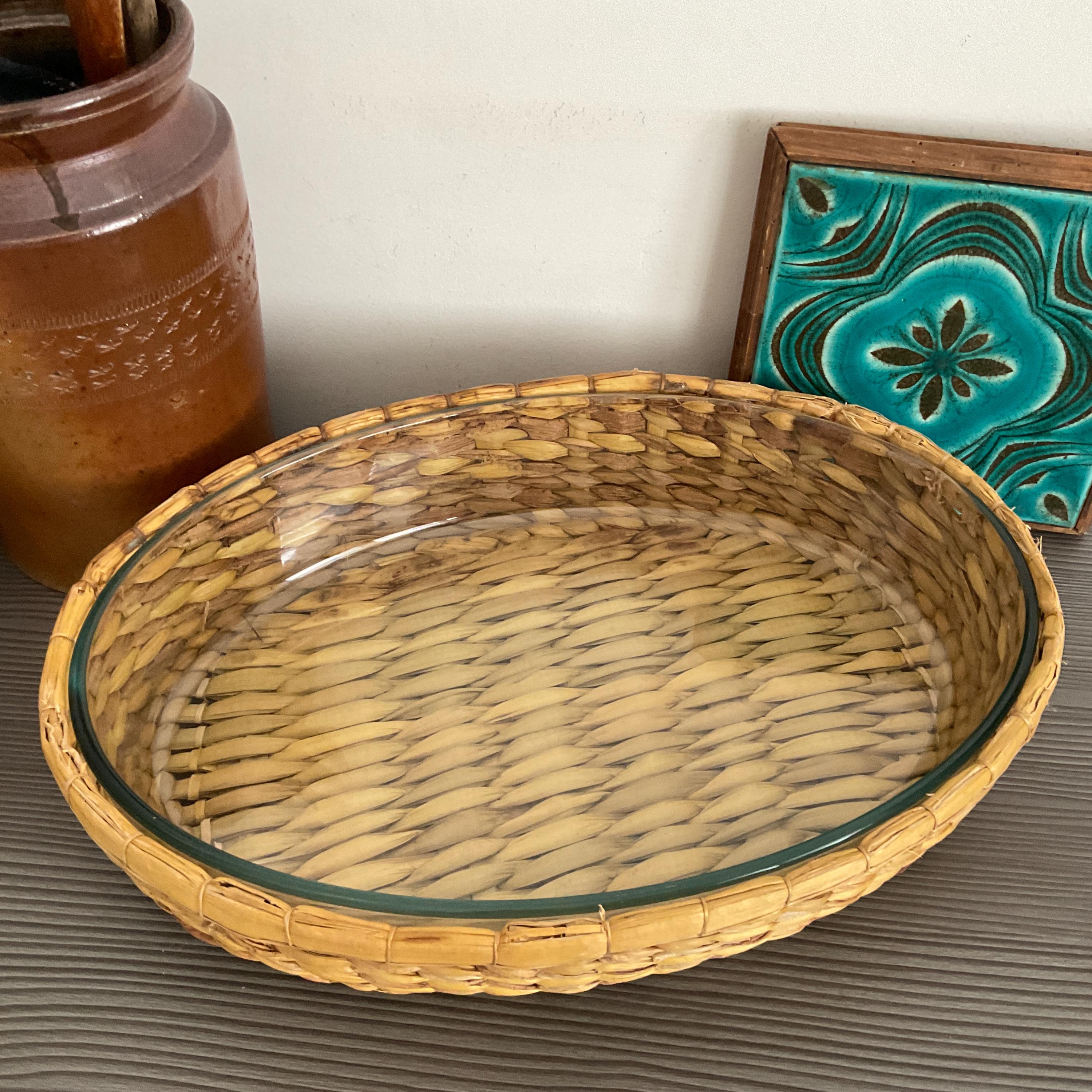 Vintage PYREX Glass Oven Dish With Raffia Basket, Retro Oven to ...