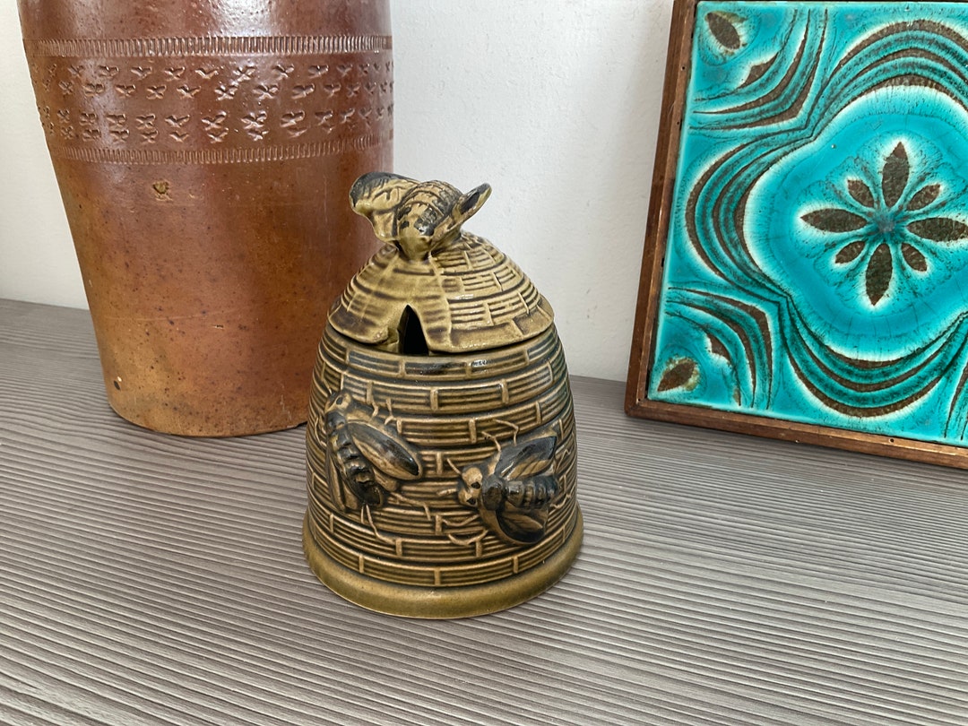 Vintage Ceramic Honey Pot, Bee Hive Design Lidded Pot, Bumble Bees, - Etsy