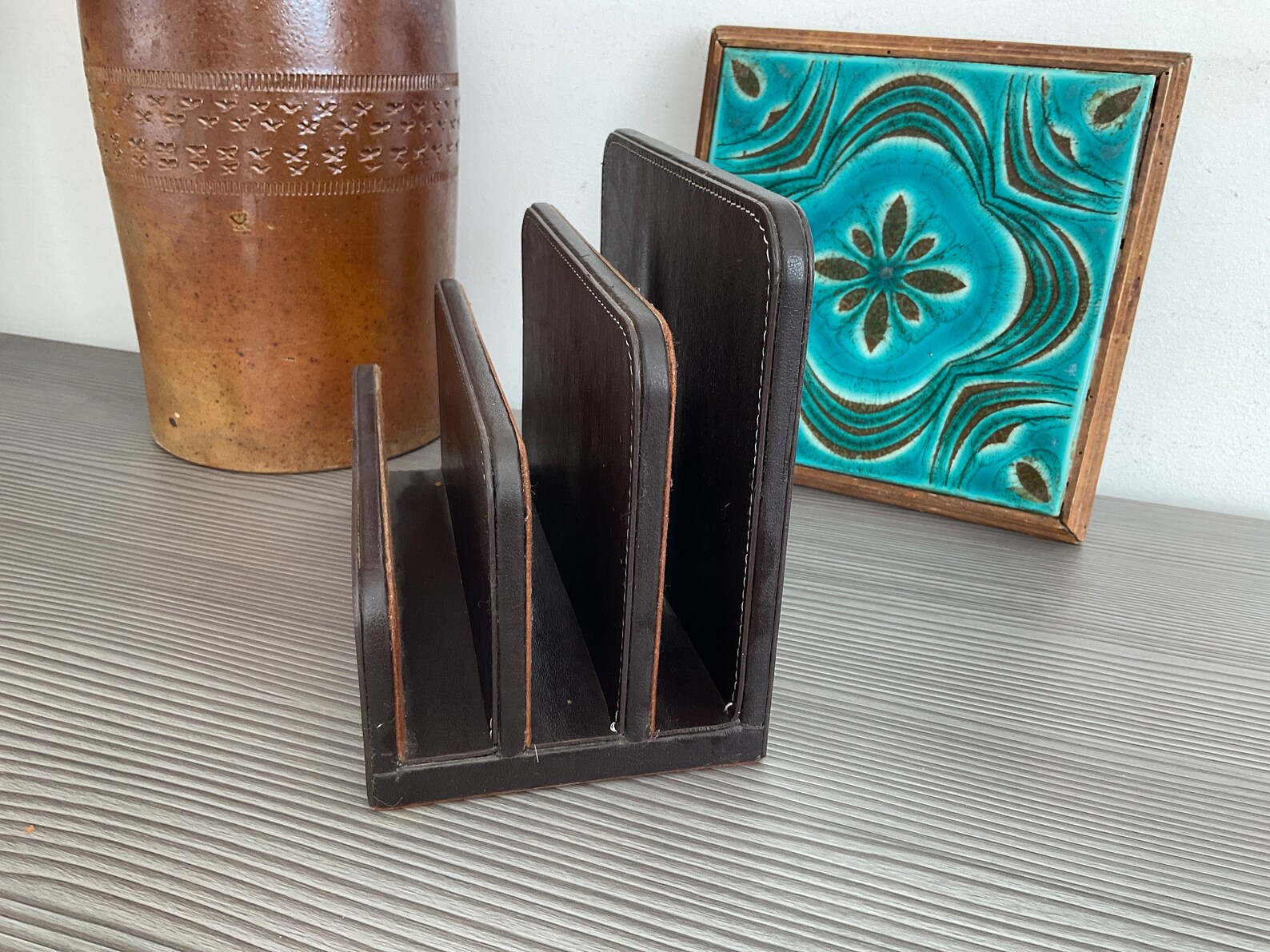 Smart Faux Leather Letter Rack, Brown Leatherette 3 Section Desk Tidy ...