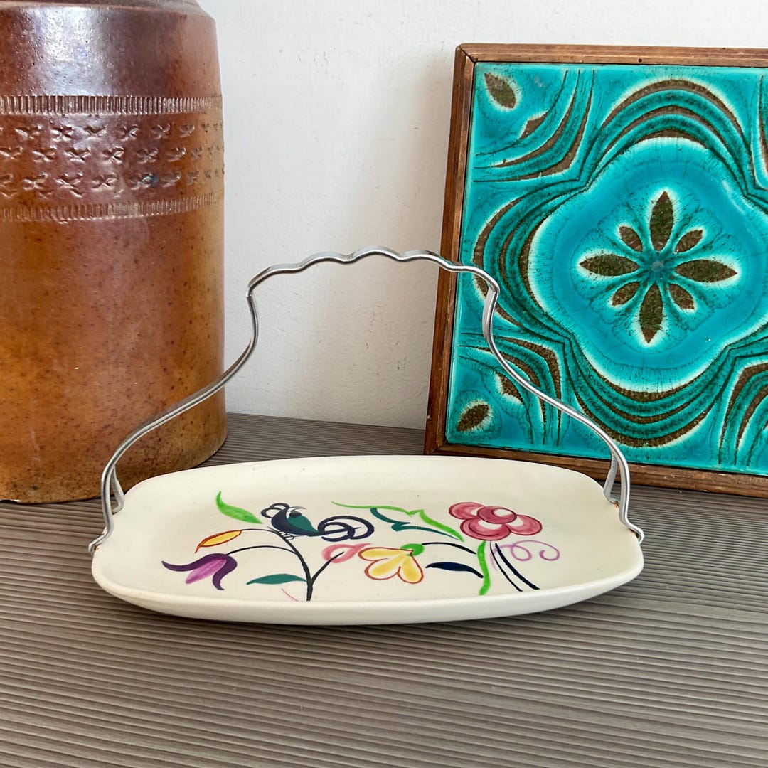 Vintage Poole Pottery Hand Painted Pin Dish With Carrying Handle ...