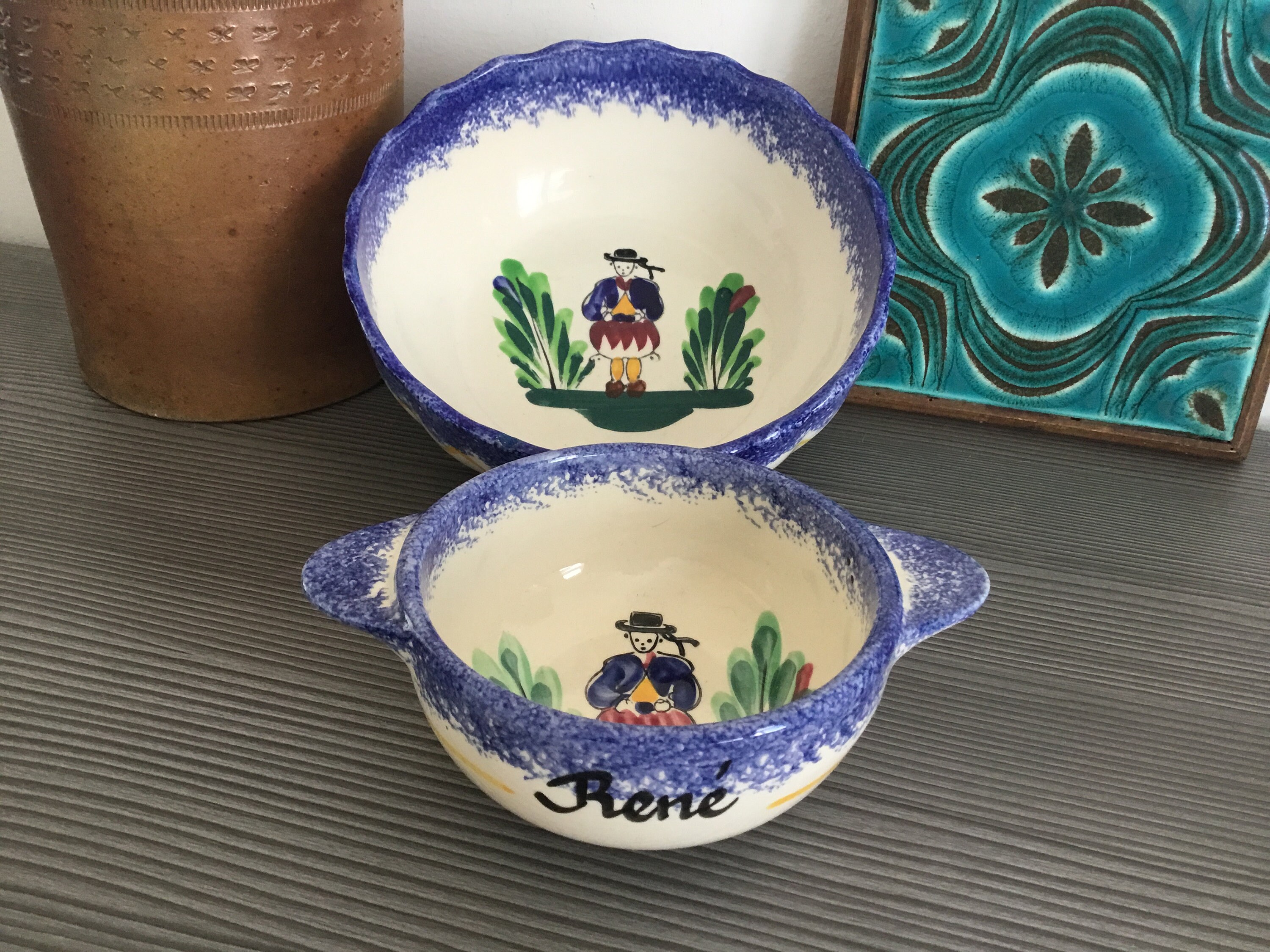 Vintage BRETAGNE Hand Painted Bowls French Pottery - Etsy