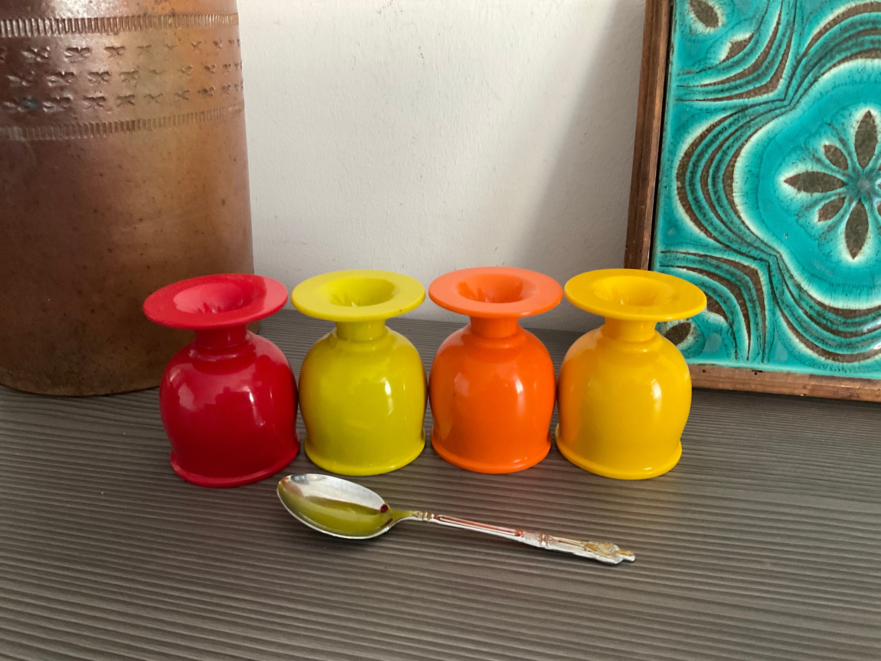 4 Vintage Melamine Funky Egg Cups, Ultra Bright Retro Egg Cups - Etsy